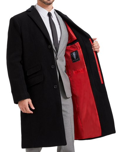 Mens Black Wool Cashmere Covert Overcoat With Velvet Collar – The ...